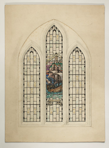 Sketch design for three-light window in St. James' church, Bossington ...