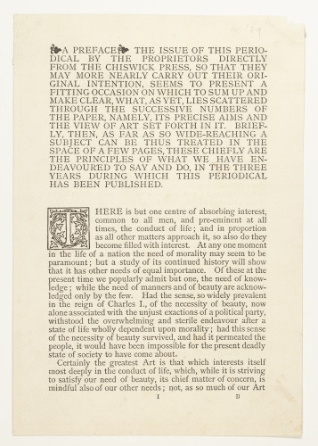 'A Preface", Page of 'The Hobby Horse' p.1, Vol. IV - William Morris ...